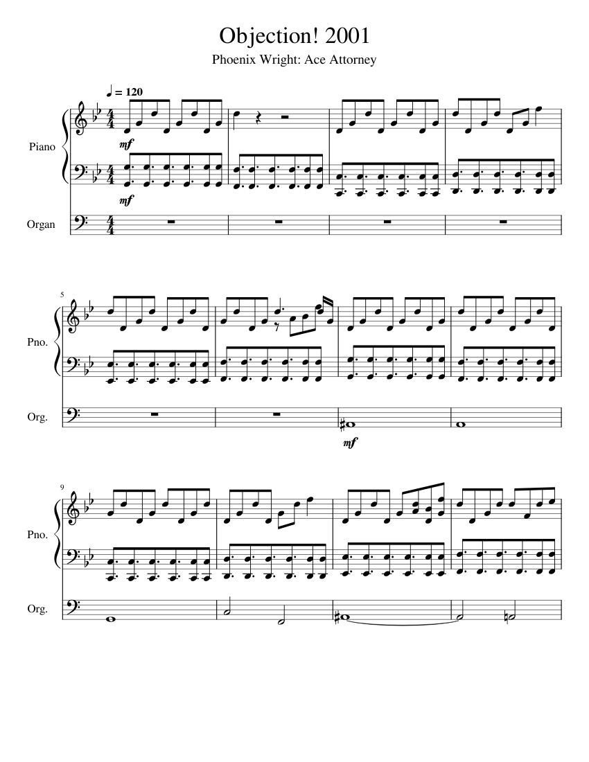 Objection!~2001 Sheet music for Piano, Organ (Mixed Duet) | Musescore.com
