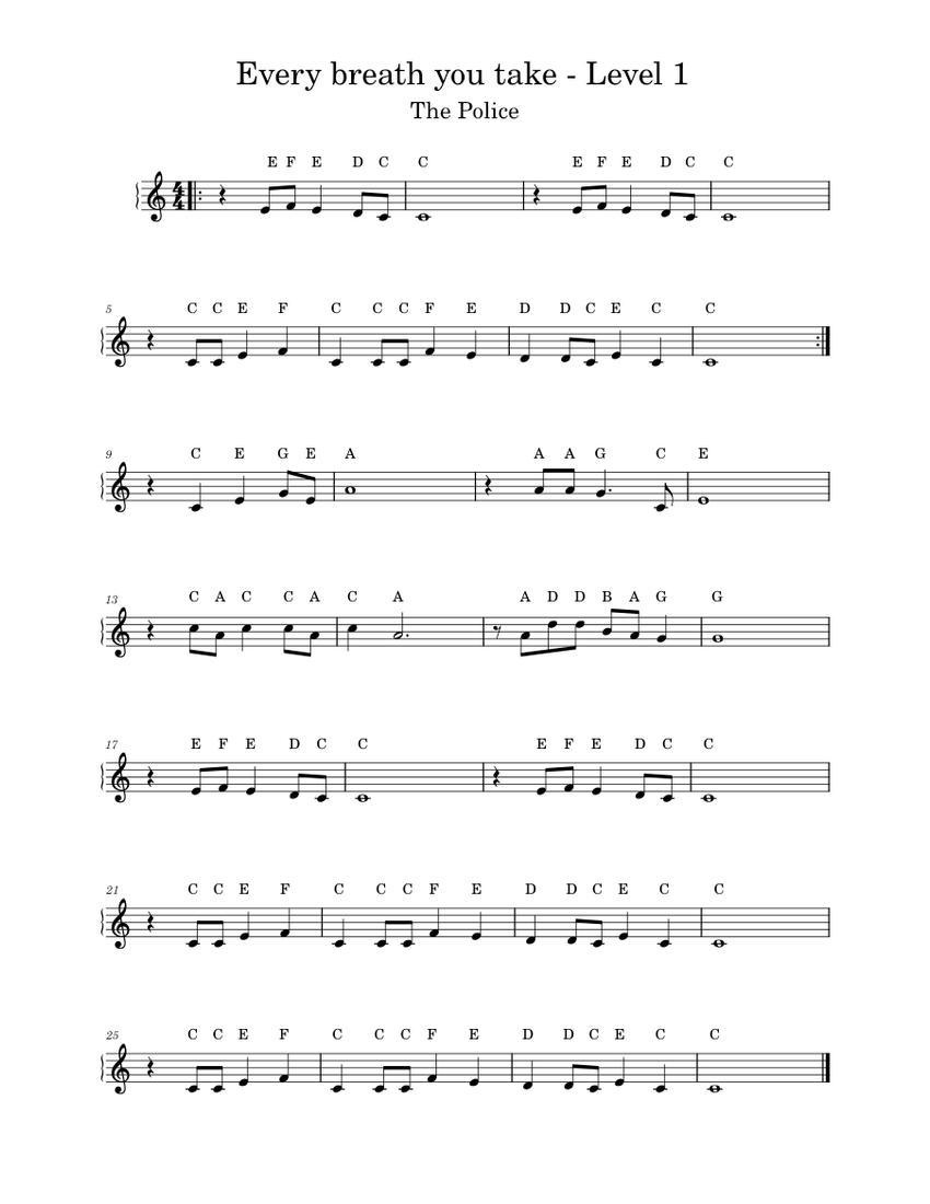 Every breath you take - Level 1 Sheet music for Piano (Solo) Easy ...