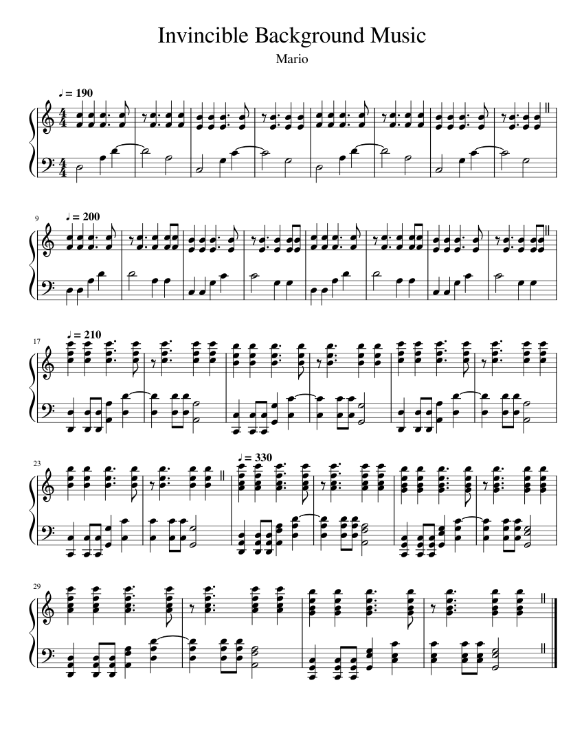 Invincible Background Music Mario Variations Sheet music for Piano ...