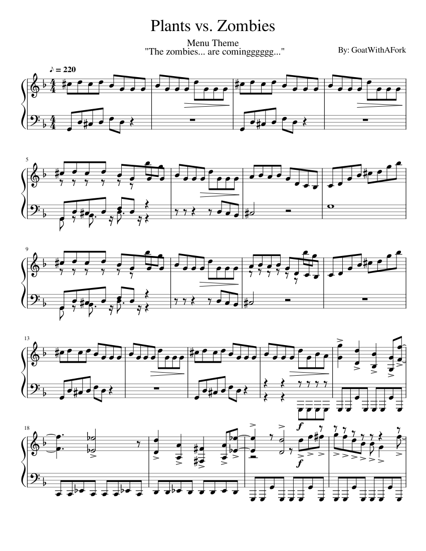 PvZ Title Theme Sheet Music for Piano (Solo) | MuseScore.com