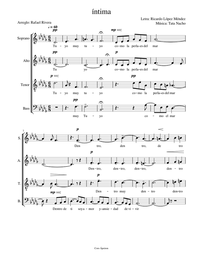 íntima Sheet Music for Soprano, Alto, Tenor, Bass voice (Choral ...