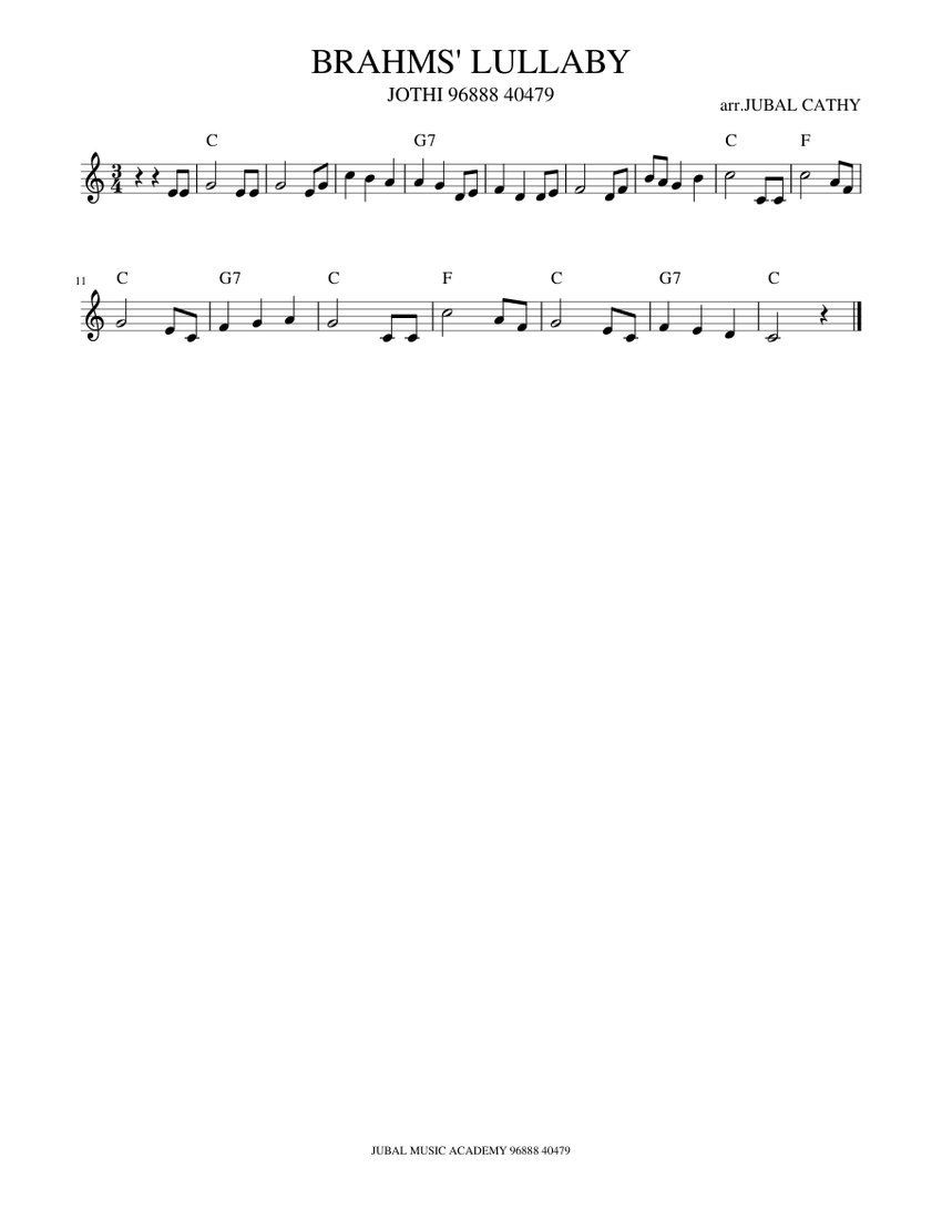 BRAHMS' LULLABY Sheet music for Piano (Solo) Easy | Musescore.com