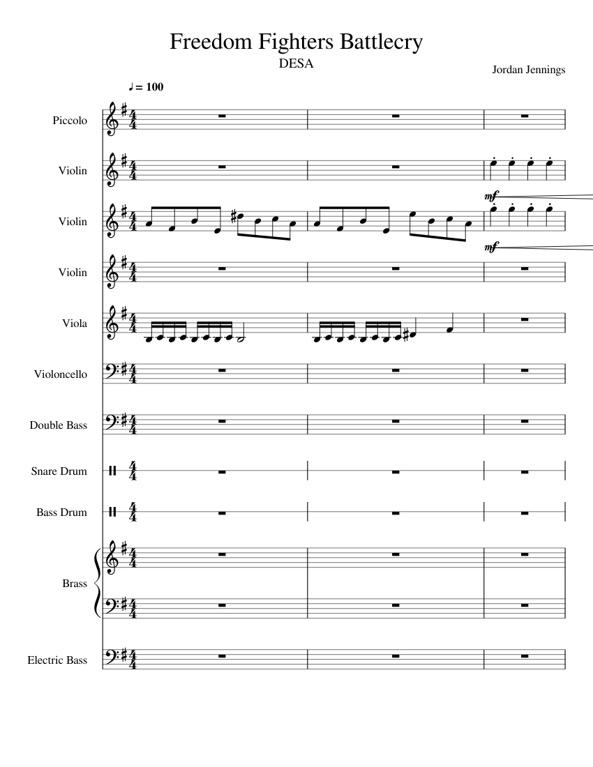 The Freedom Fighters BATTLECRY Sheet Music for Flute piccolo ...