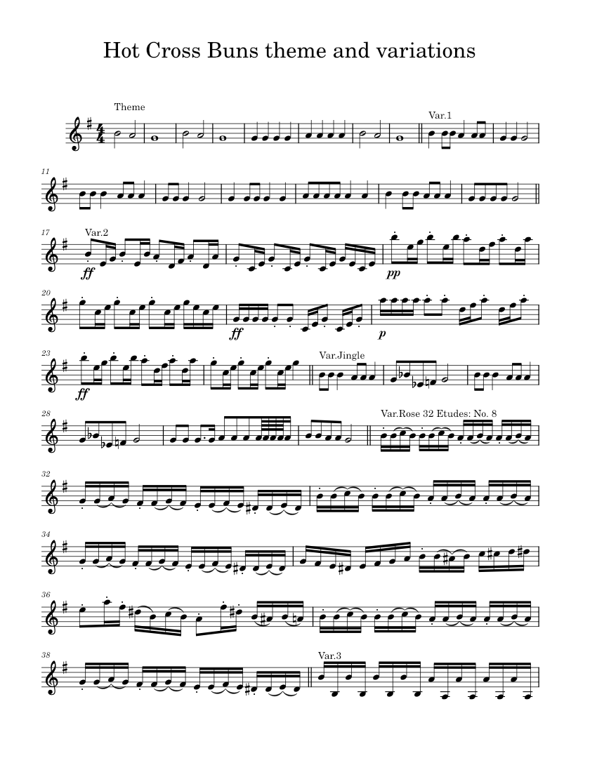 Theme and Variations on Hot Cross Buns for solo clarinet Sheet music ...