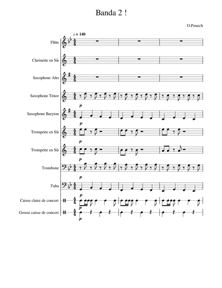 Banda ! Sheet music for Trombone, Tuba, Flute, Clarinet in b-flat ...