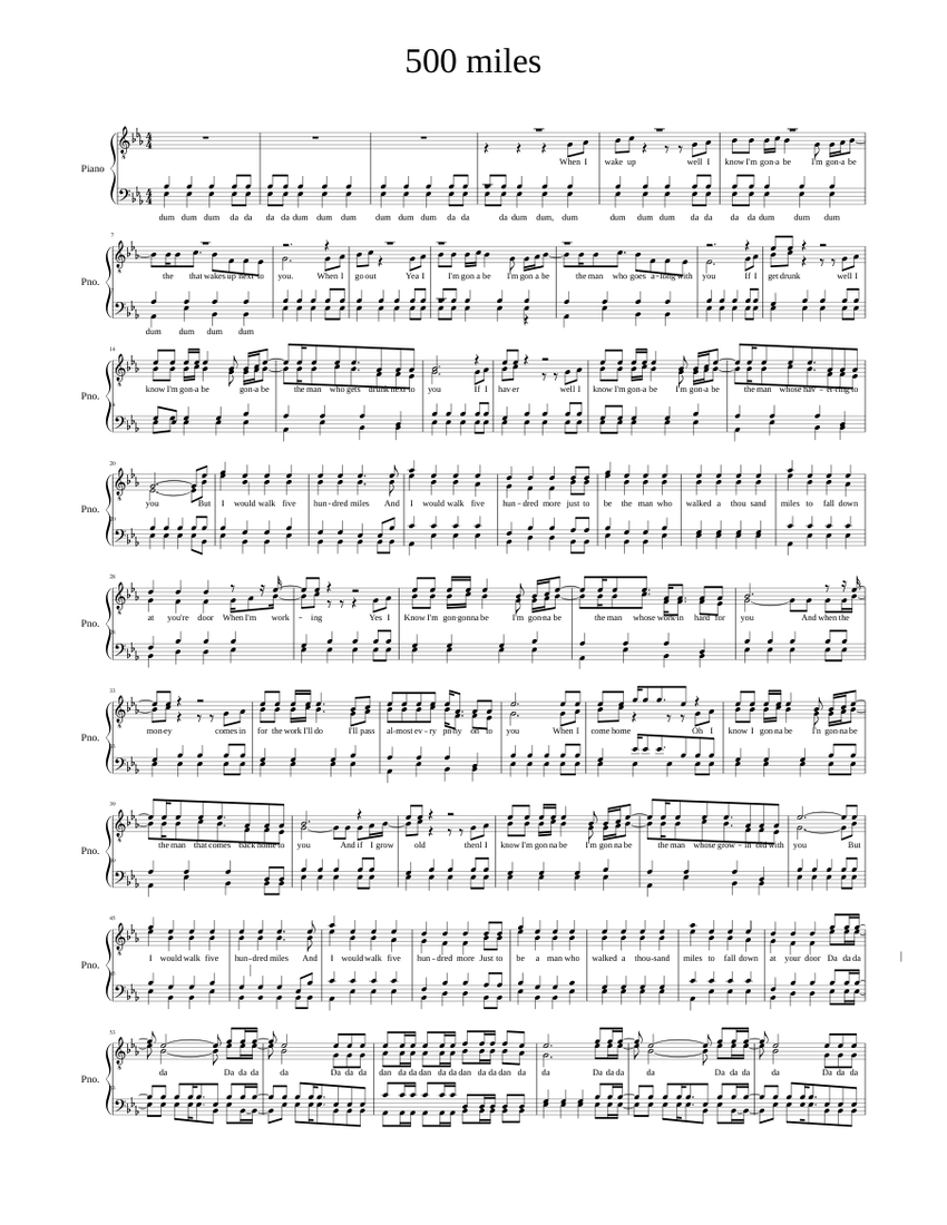 500 miles – The Proclaimers 500 miles Sheet Music for Piano (Solo ...