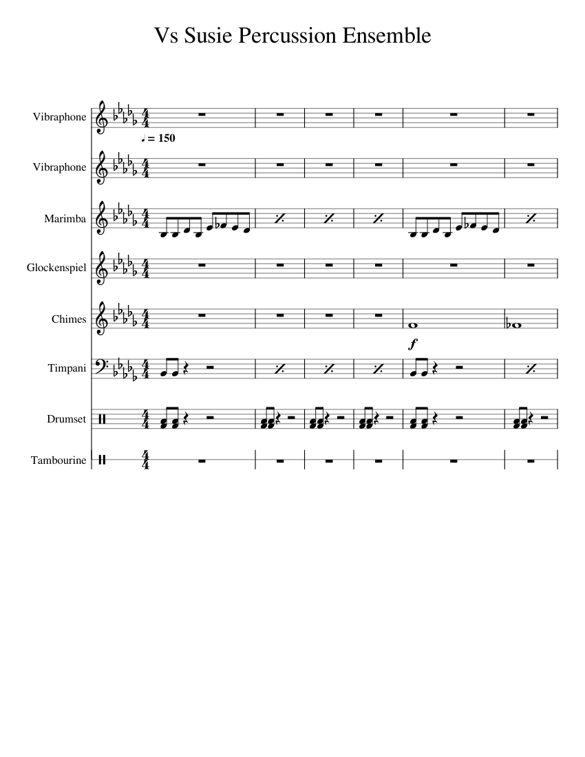 Vs Susie Percussion Ensemble Sheet Music for Tambourine, Timpani, Vibraphone, Glockenspiel ...