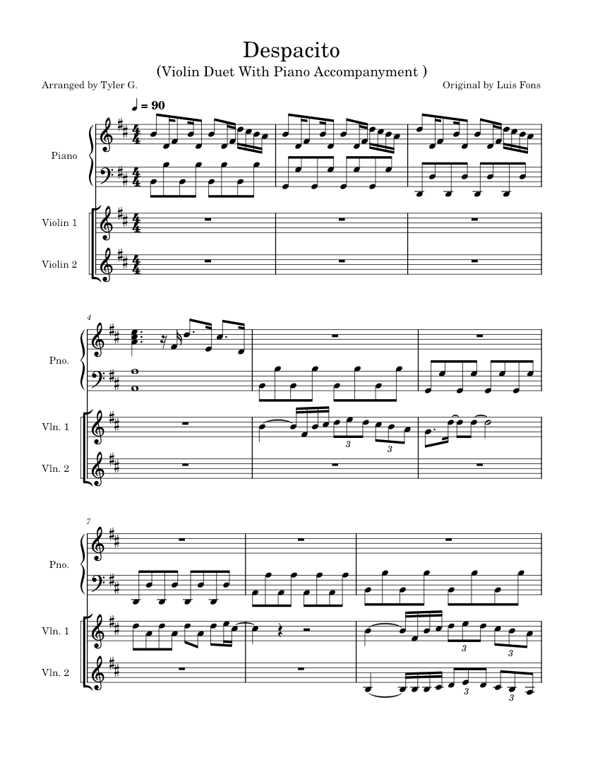 Despacito – Luis Fonsi Sheet music for Piano, Violin (Mixed Trio ...
