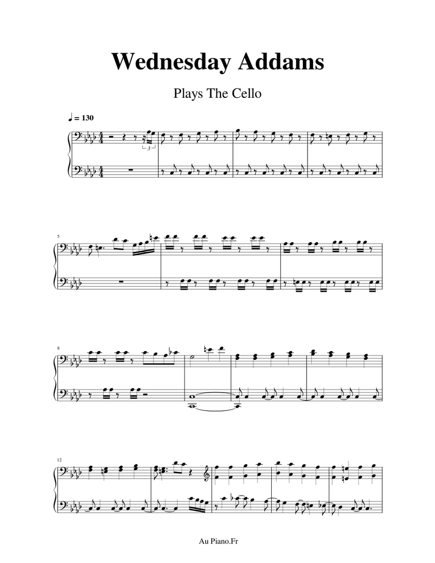 Wednesday Addams Play The Cello – Au Piano.fr Sheet Music for Piano ...