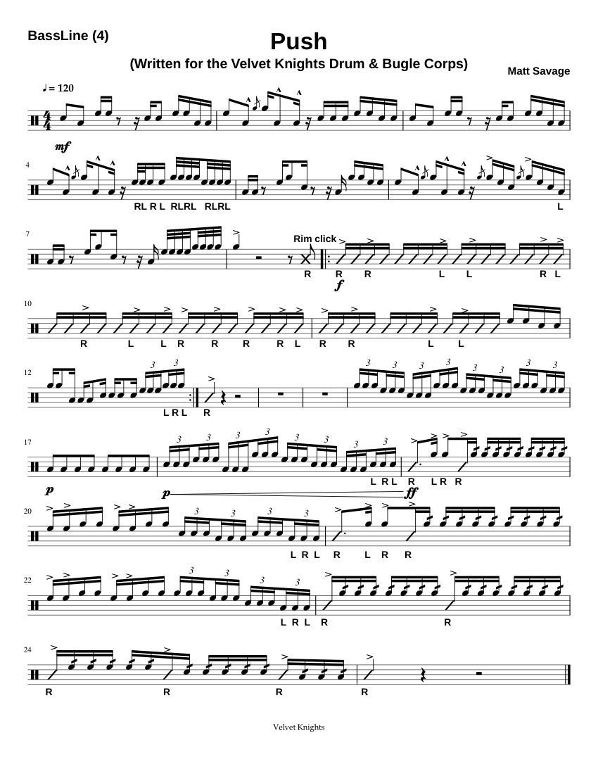 Push (4 Bass Drums) Sheet music for Bass drum (Solo) | Musescore.com