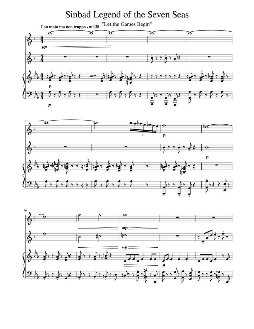 Sinbad: Legend of the Seven Seas Sheet Music for Piano, Clarinet in b ...