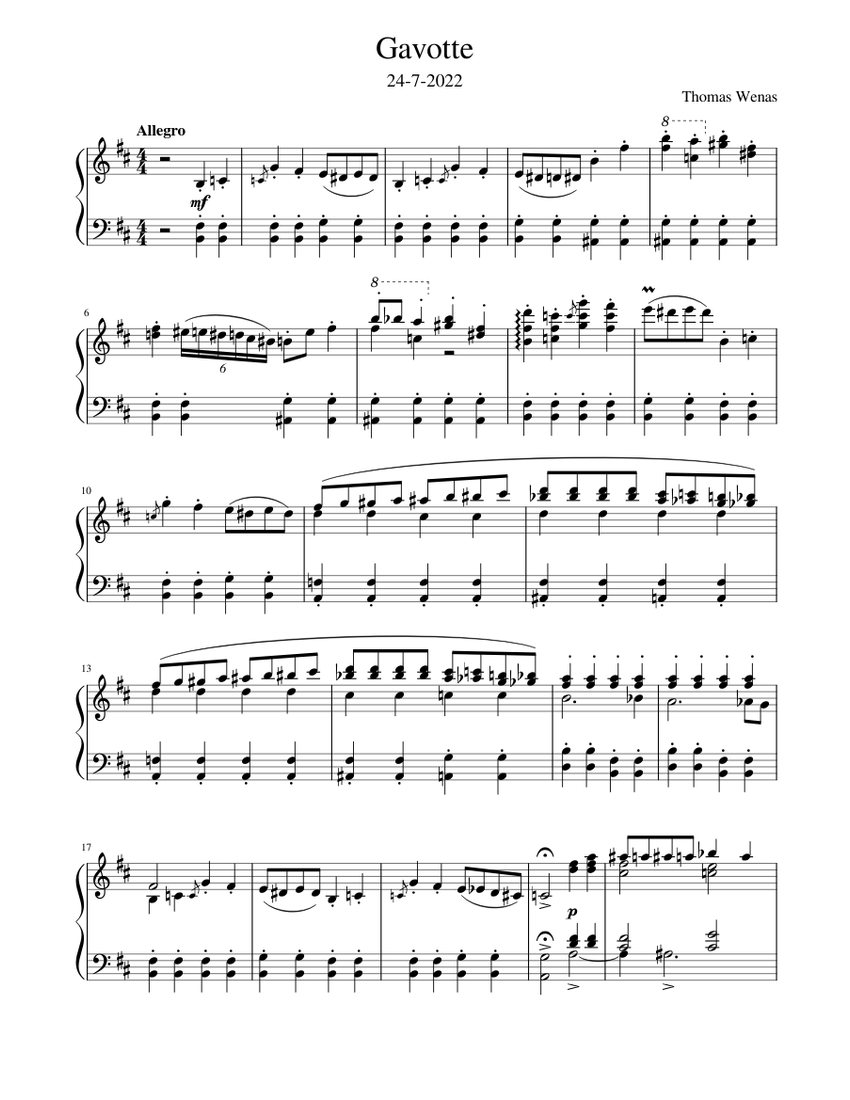 Suite 1 Gavotte Sheet music for Piano (Solo) | Musescore.com