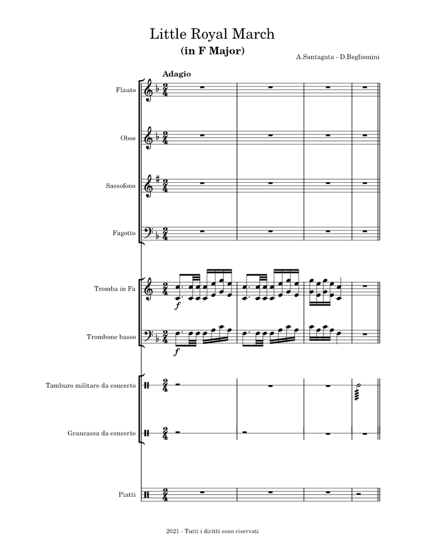 Little Royal March Sheet music for Trombone bass, Flute, Oboe, Bassoon ...