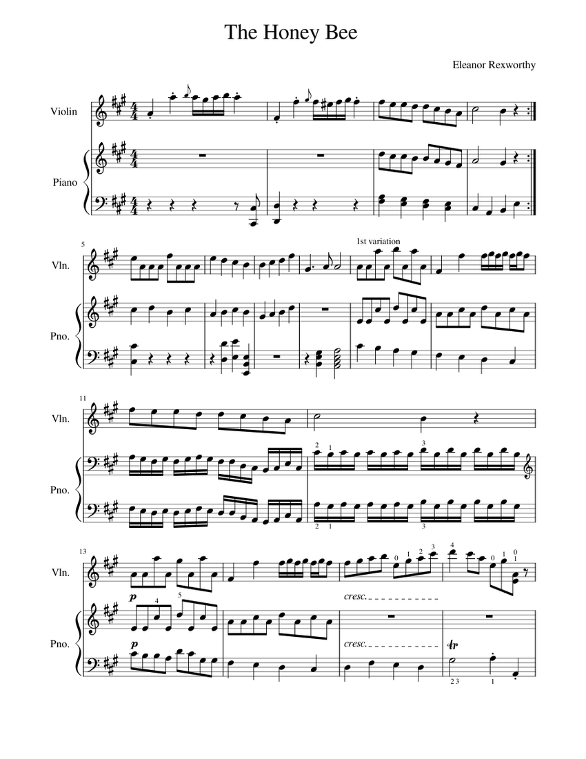 The Honey Bee Sheet Music for Piano, Violin (Solo) | MuseScore.com