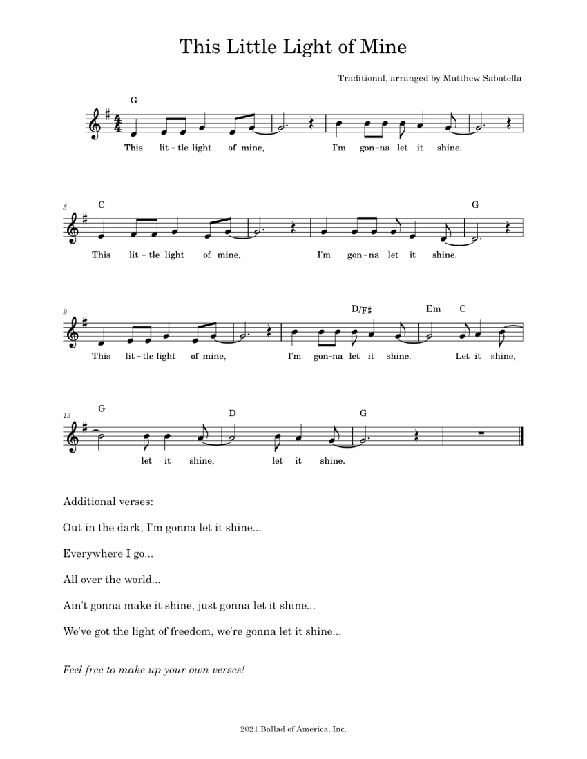 This Little Light of Mine - Traditional/Arranged by Matthew Sabatella ...