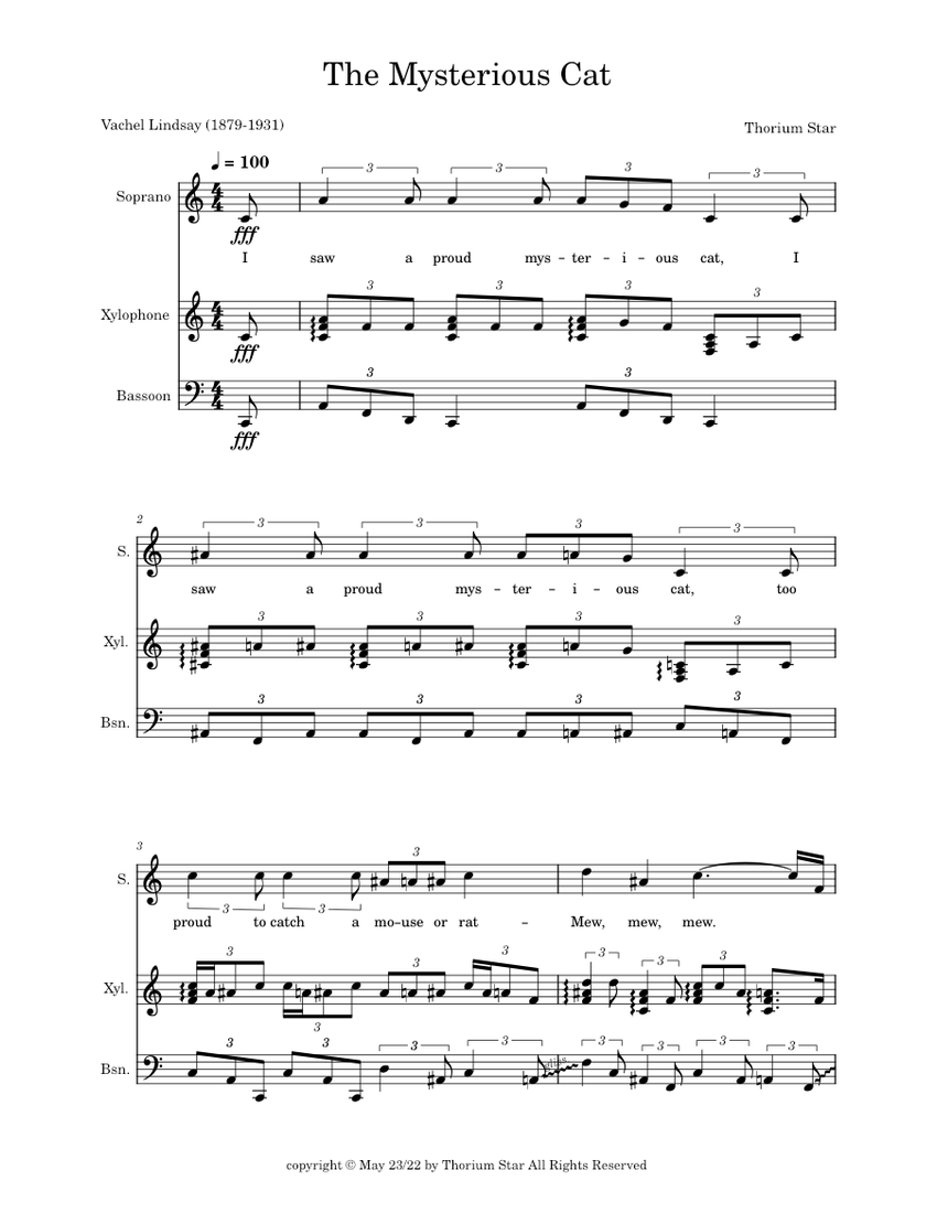 The Mysterious Cat Sheet music for Soprano, Bassoon, Xylophone (Mixed ...
