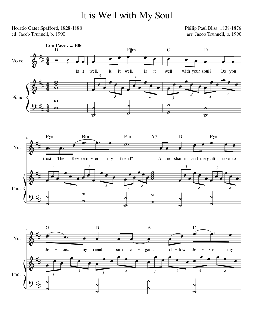 It Is Well With My Soul Sheet Music with Chords for Piano, Vocals ...