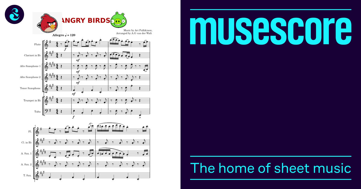 Angry Birds Theme Song Sheet Music for Tuba, Flute, Saxophone alto ...