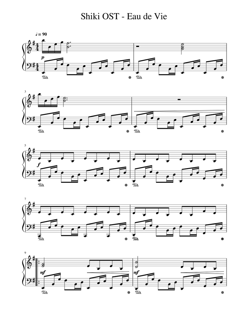 Shiki OST - Eau de Vie Sheet Music for Piano (Solo) | MuseScore.com