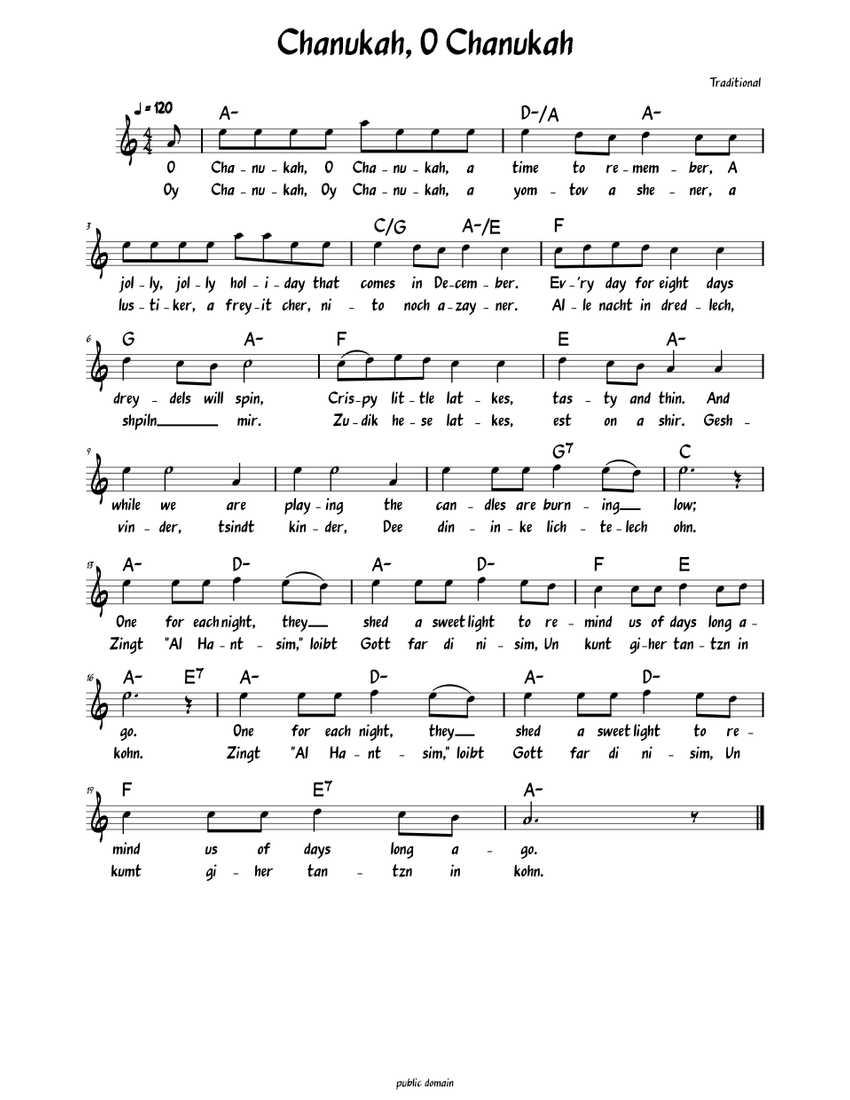 Chanukah, O Chanukah (Lead sheet with lyrics ) Sheet Music with Chords ...