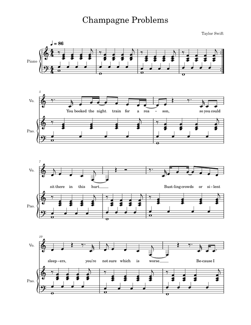 Champagne Problems - Taylor Swift Sheet music for Piano, Vocals (Solo ...