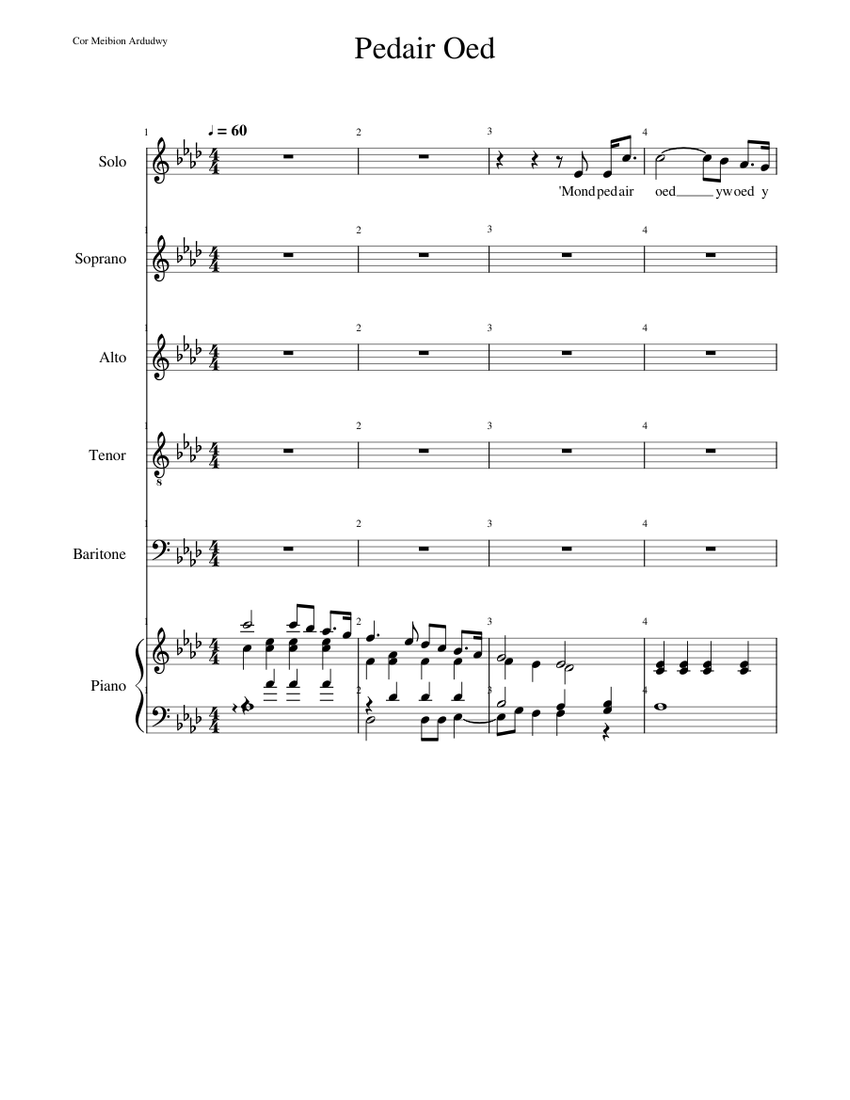 Pedair_Oed Sheet Music for Piano, Soprano, Alto, Tenor & more ...