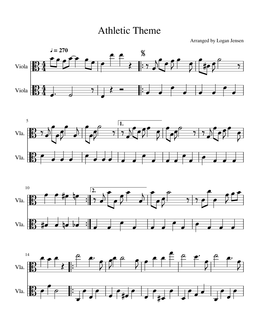 Athletic Theme Viola Duet Sheet music for Viola (String Duet ...