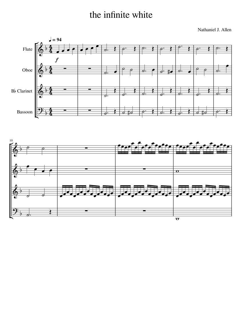 The Infinite White Sheet Music for Flute, Oboe, Clarinet in b-flat ...