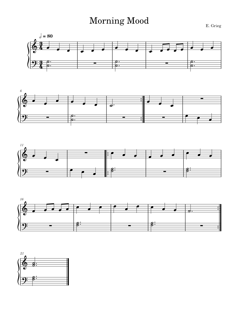 Morning Mood – Edvard Grieg (easy) Sheet music for Piano (Solo ...