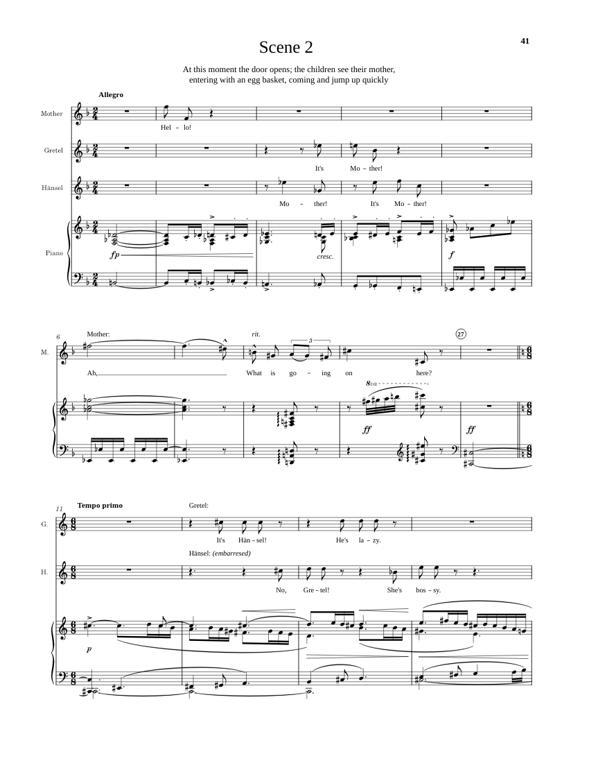 Hänsel und Gretel: Act I, Scene 2 (English Libretto) Sheet music for ...