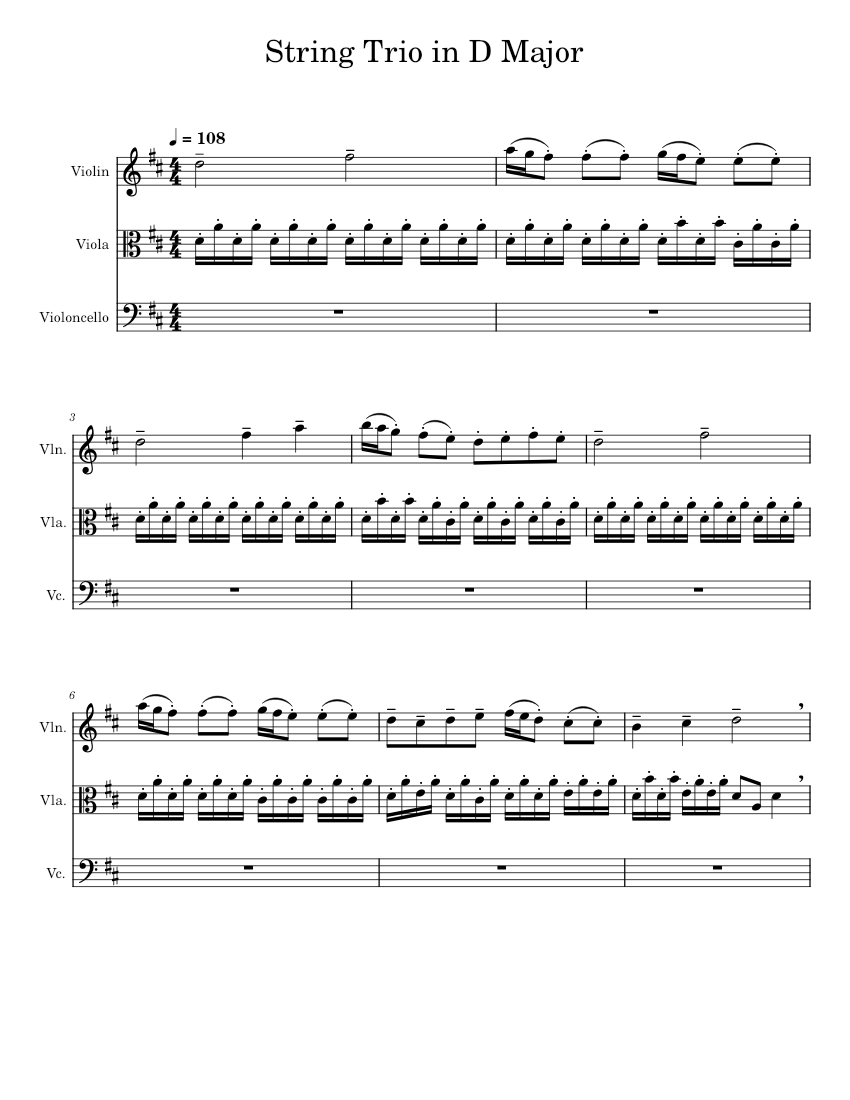 String Trio in D Major Sheet music for Violin, Viola, Cello (String ...