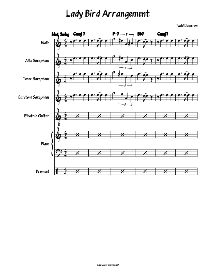 Lady Bird Arrangement Sheet music for Piano, Saxophone alto, Saxophone ...