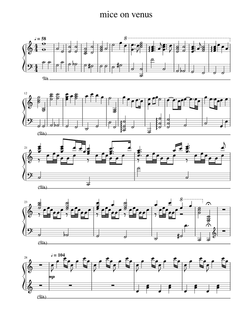 mice on venus Sheet Music for Piano (Solo) | MuseScore.com
