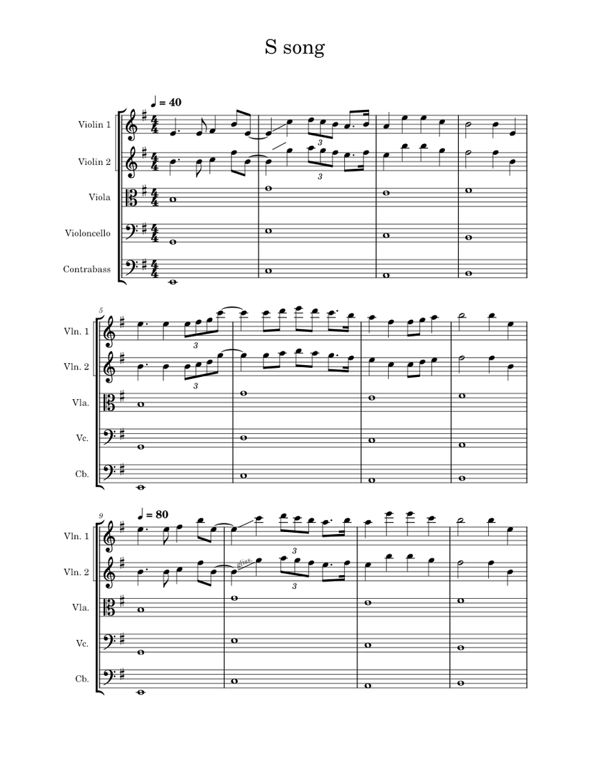 S song Sheet music for Contrabass, Violin, Viola, Cello (String Quintet) | Musescore.com