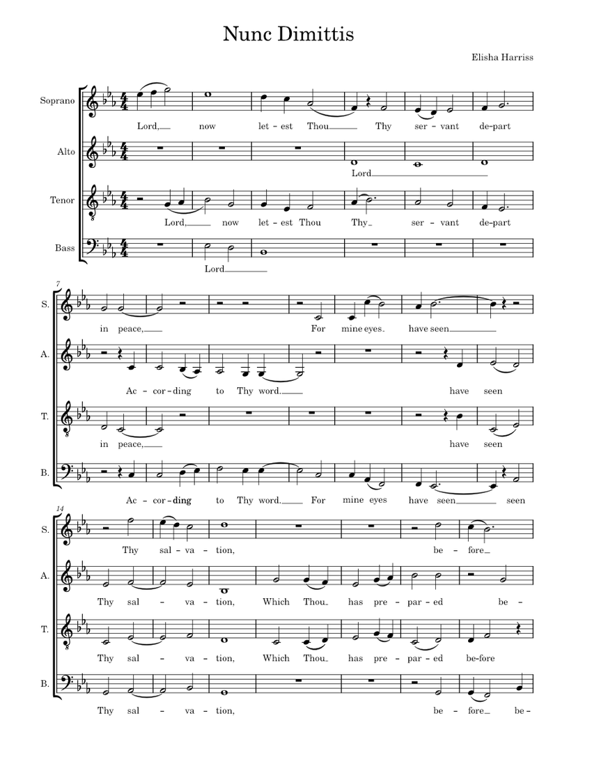Nunc Dimittis in Eb Sheet music for Soprano, Alto, Tenor, Bass voice ...