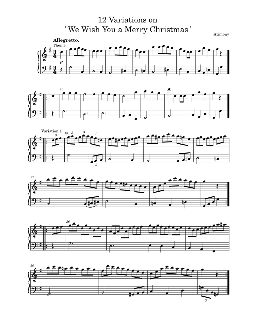 12 Variations on "We Wish You a Merry Christmas" Sheet music for Piano ...