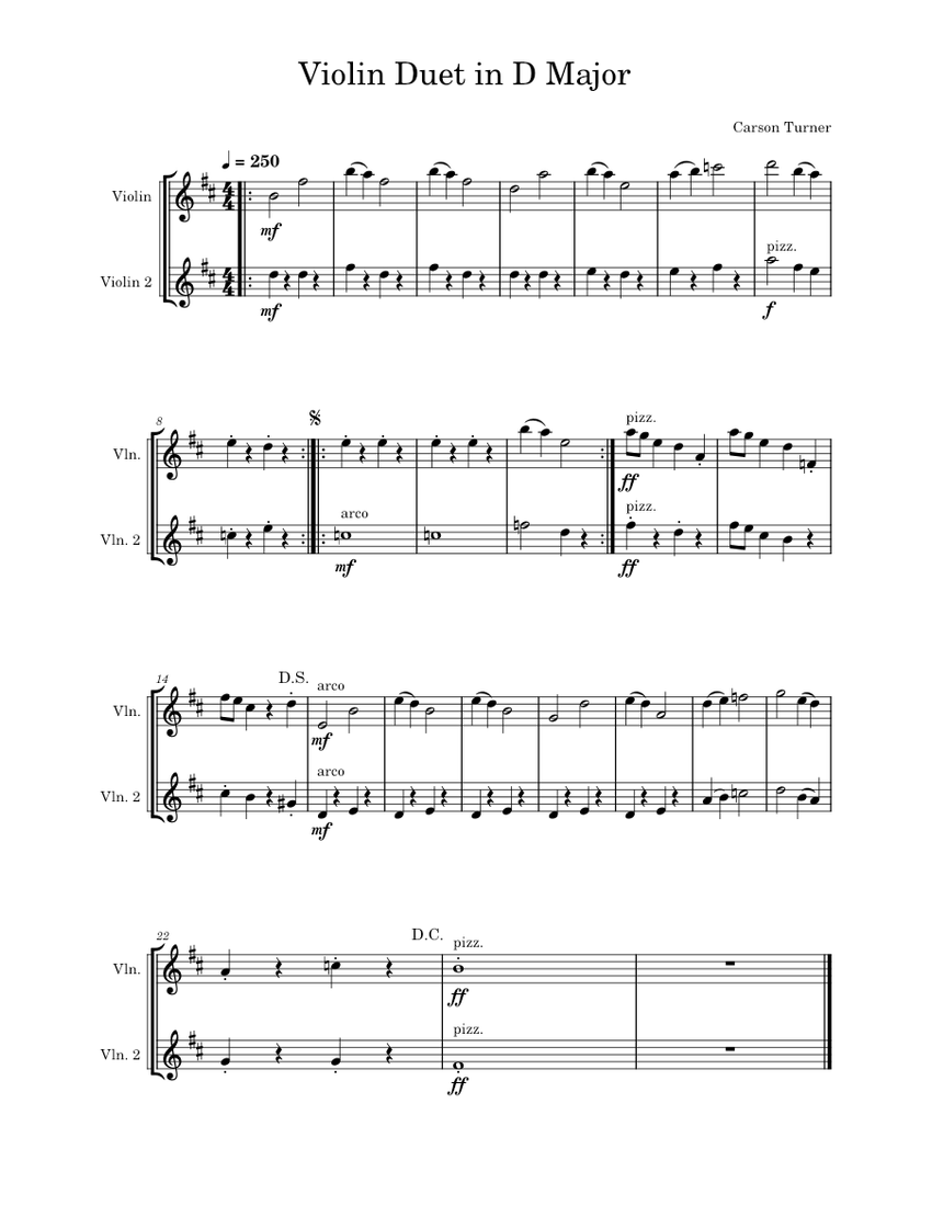 Violin Duet in D Major Sheet music for Violin (String Duet) | Musescore.com