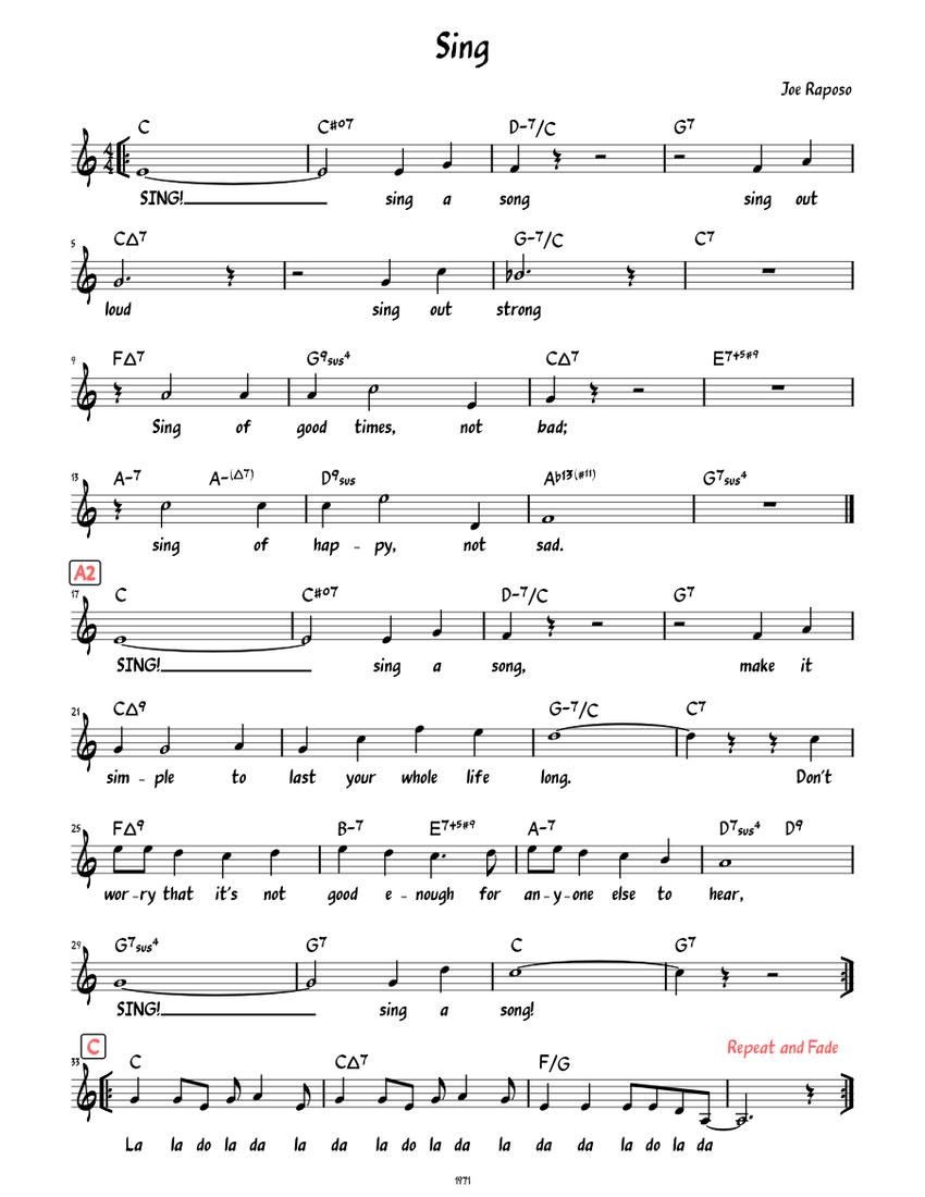 Sing (Lead sheet with lyrics ) Sheet music for Piano (Solo) | Musescore.com
