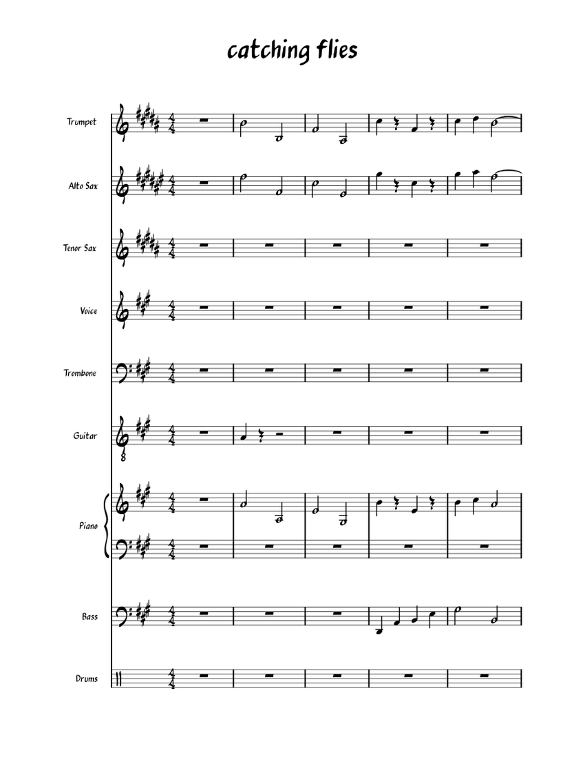 catching_flies Sheet music for Piano, Trombone, Vocals, Saxophone alto ...
