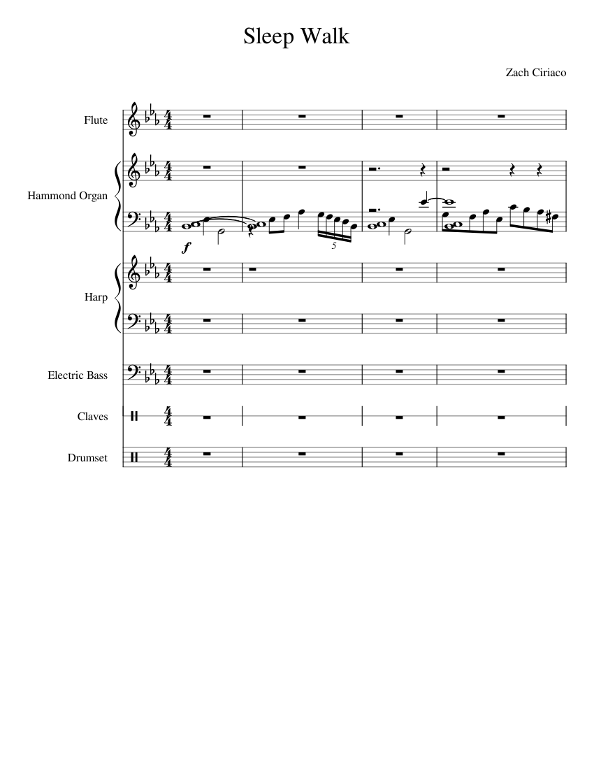Sleep Walk Sheet music for Organ, Flute, Bass guitar, Drum group & more ...