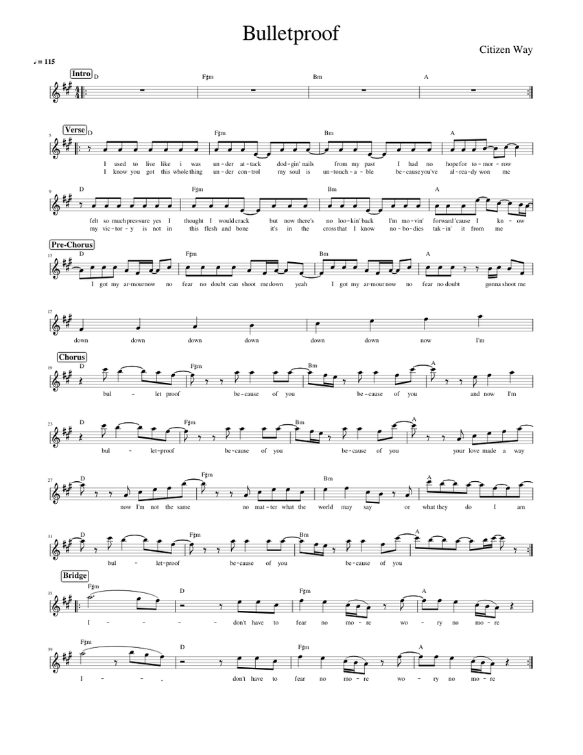 Bulletproof - Citizen Way Sheet music for Violin (Solo) | Musescore.com