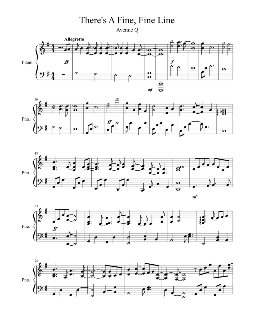 There's A Fine, Fine Line - Avenue Q Sheet Music for Piano (Solo ...