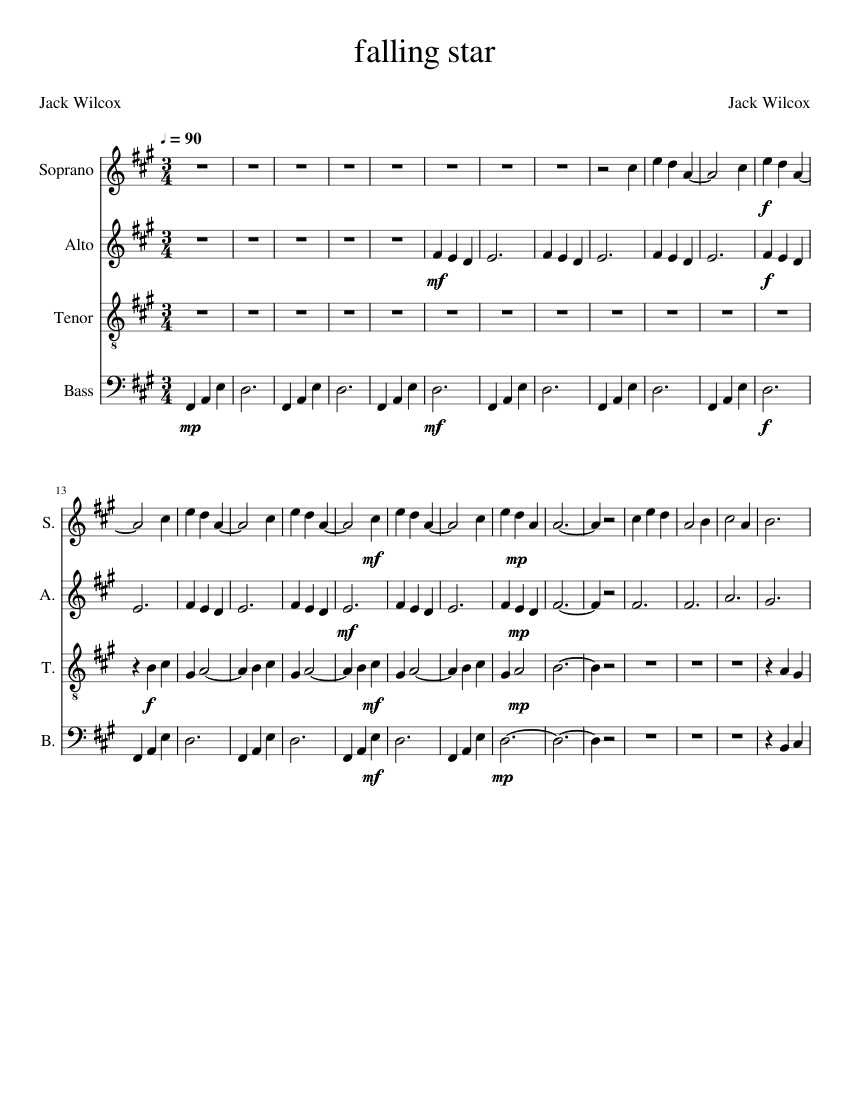 falling star Sheet music for Soprano, Alto, Tenor, Bass voice (Choral ...