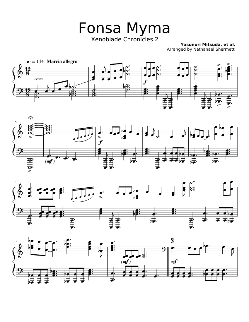 Fonsa Myma (day) - Xenoblade Chronicles 2 Sheet music for Piano (Solo ...