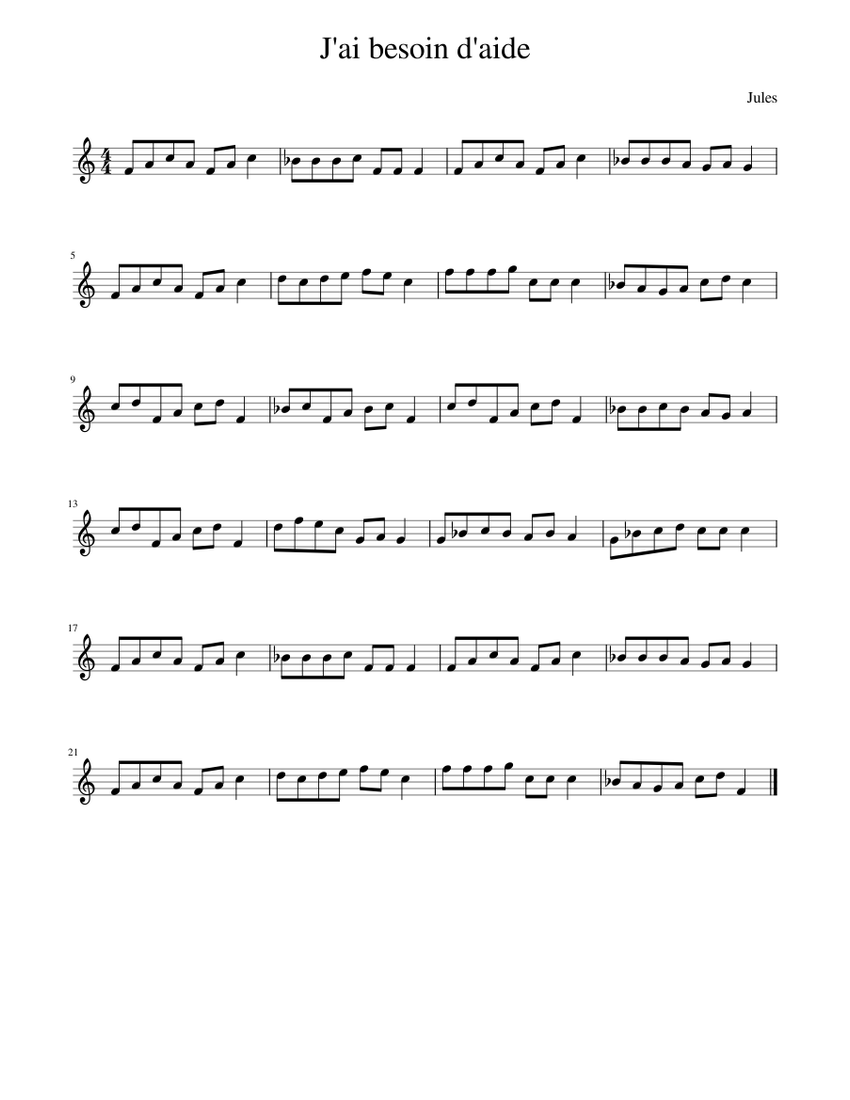 J'ai besoin d'aide (I need help) Sheet music for Piano (Solo) Easy ...