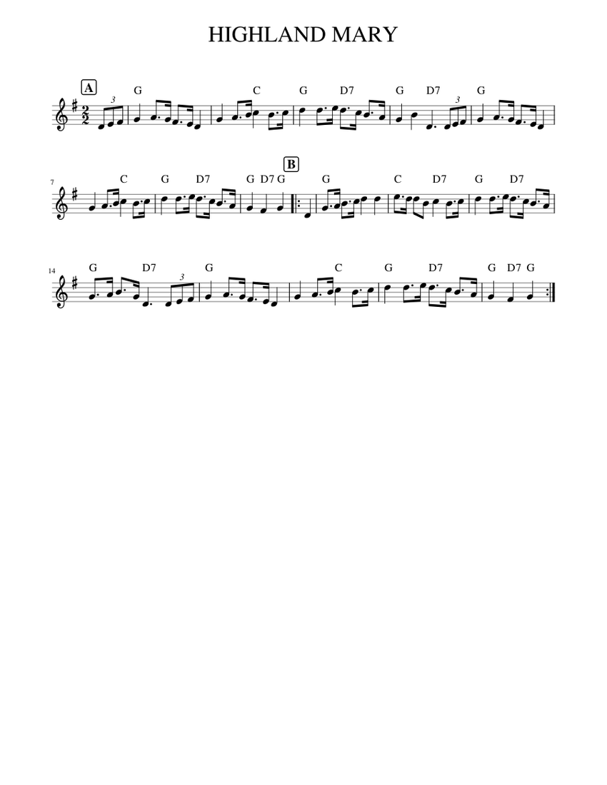 HIGHLAND MARY Sheet Music with Chords for Piano (Solo) Easy | MuseScore.com
