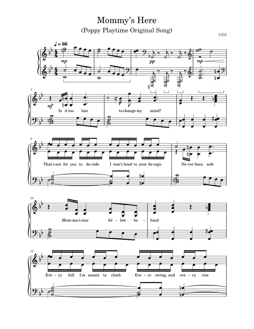 Mommy’s Here – CG5 (piano solo) Sheet music for Piano (Solo) | Musescore.com