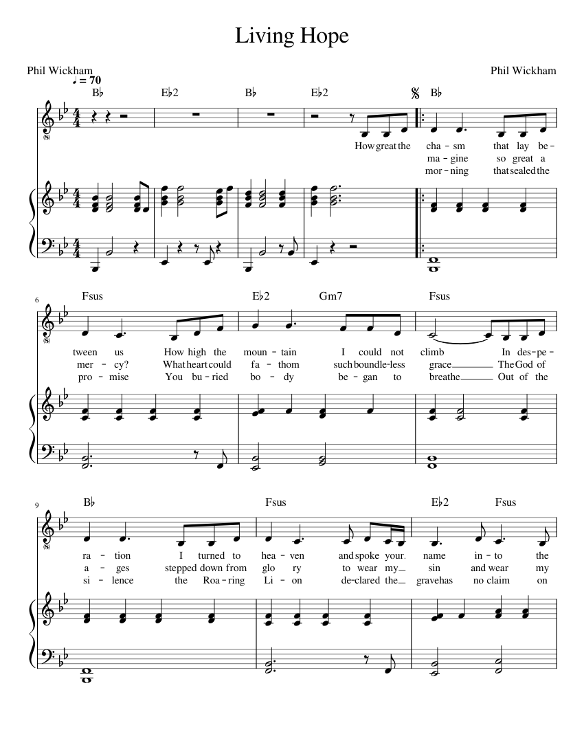 Living Hope in Bb Sheet Music with Chords for Piano, Vocals (Piano ...
