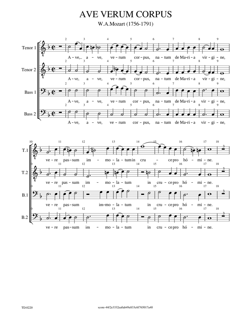 Ave verum corpus, K.618 – Wolfgang Amadeus Mozart Sheet music for Tenor ...