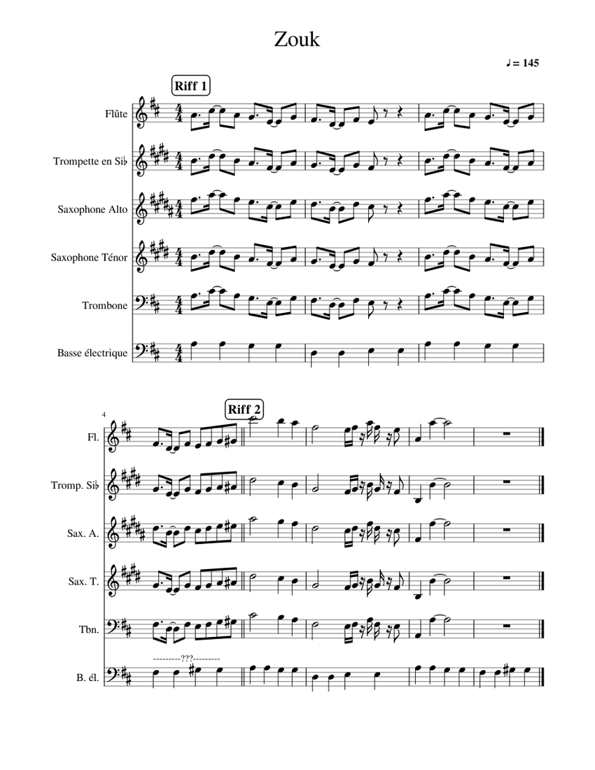 Zouk Sheet music for Trombone, Flute, Saxophone alto, Saxophone tenor ...